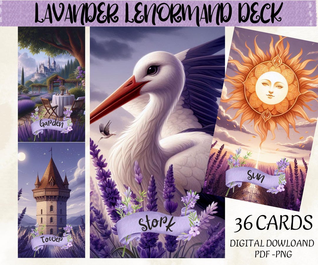Lavander Lenormand Cards Deck - Printable Purple Tarot Deck - Digital ...