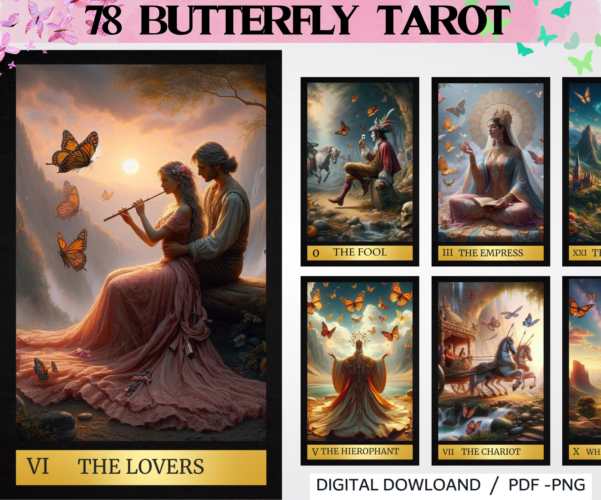 78 Butterfly Theme Tarot Cards: Printable PNG Deck (digital Download ...