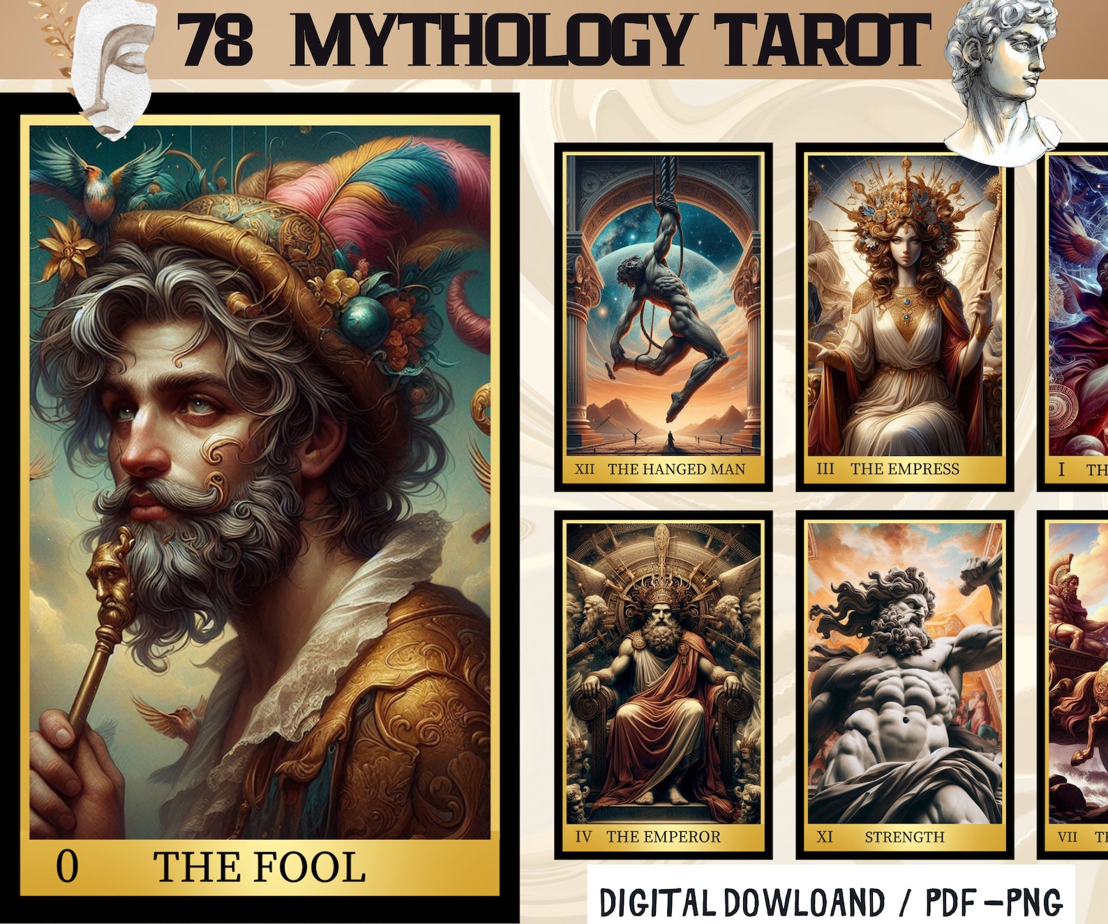 78 Mythology Theme Digital Tarot Cards Printable Tarot Deck Digital ...