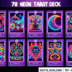 78 Neon Tarot Deck: Printable PNG Cards (digital Download) - Etsy
