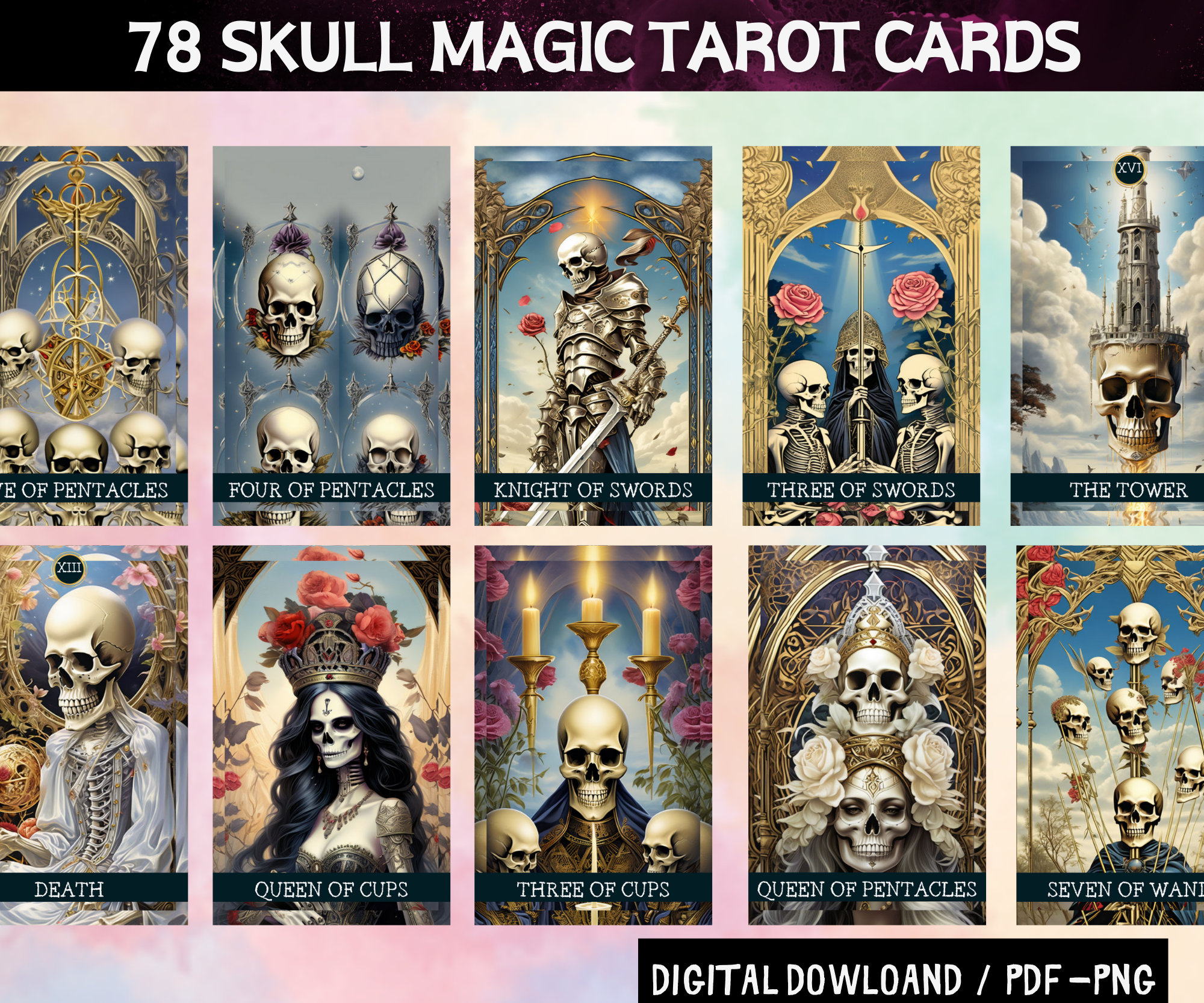 Skull Magic Tarot Cards: 78 Card Printable Deck (digital Download) - Etsy