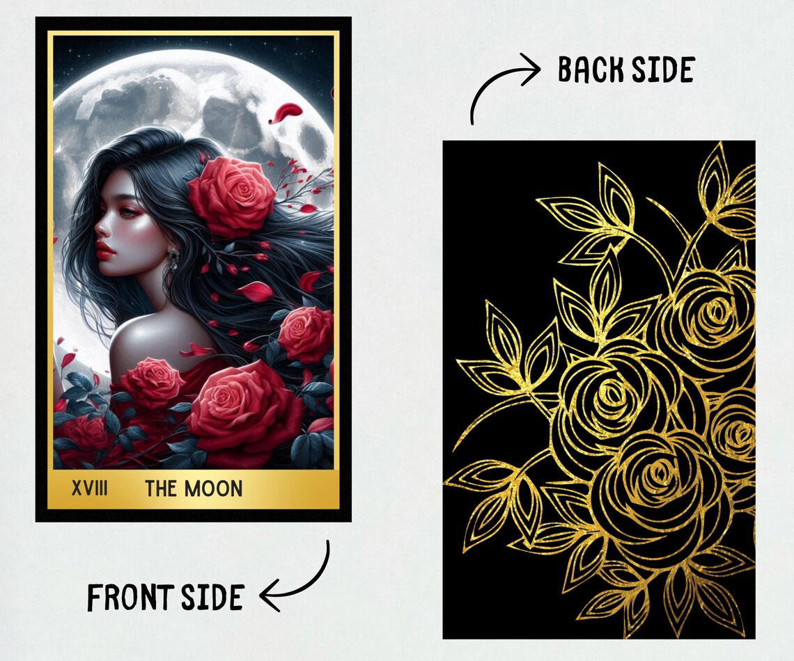 78 Red Rose Theme Digital Tarot Cards Printable Tarot Deck Digital ...