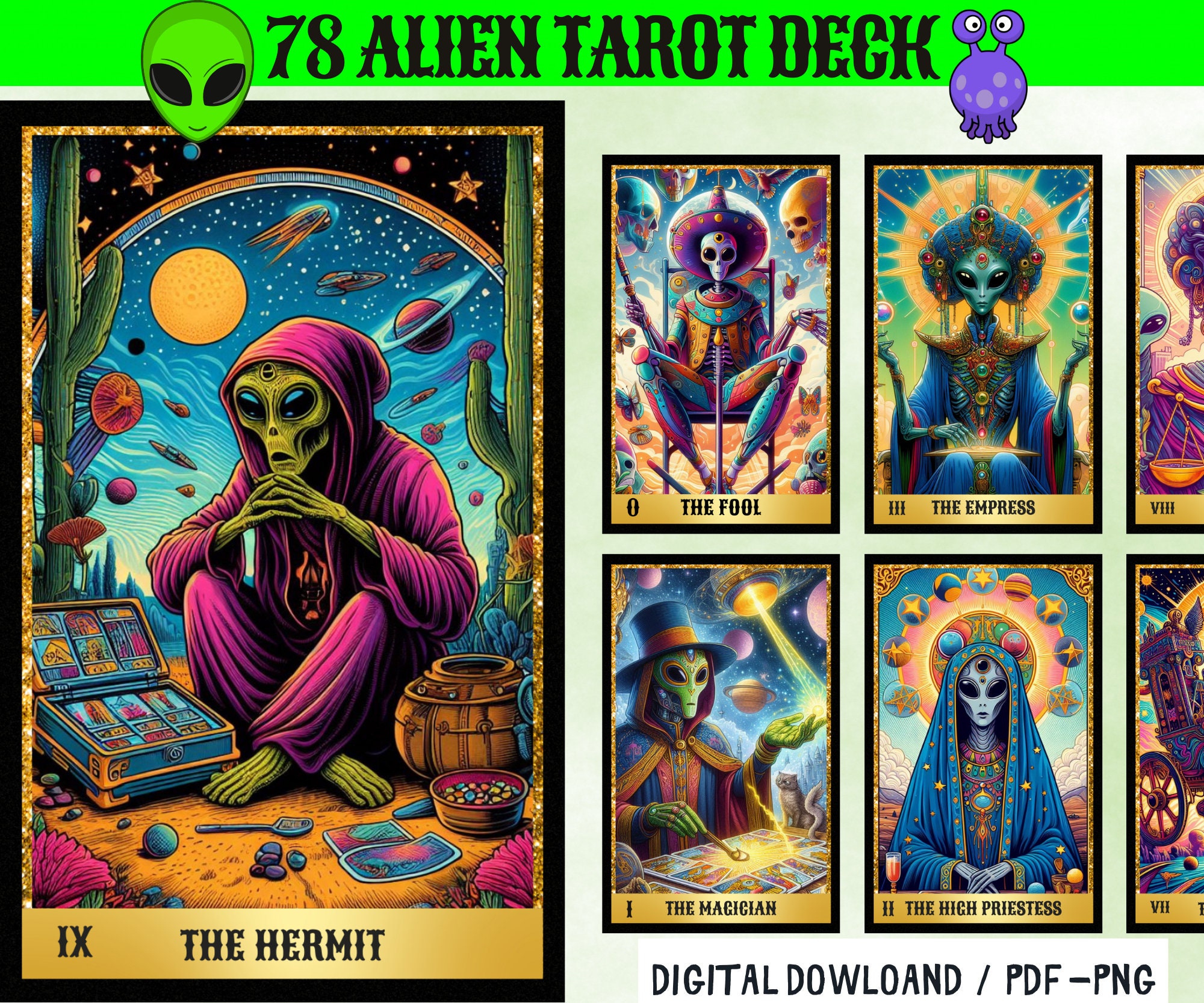 78 Alien Digital Tarot Cards Printable Tarot Deck Digital Cards Deck ...
