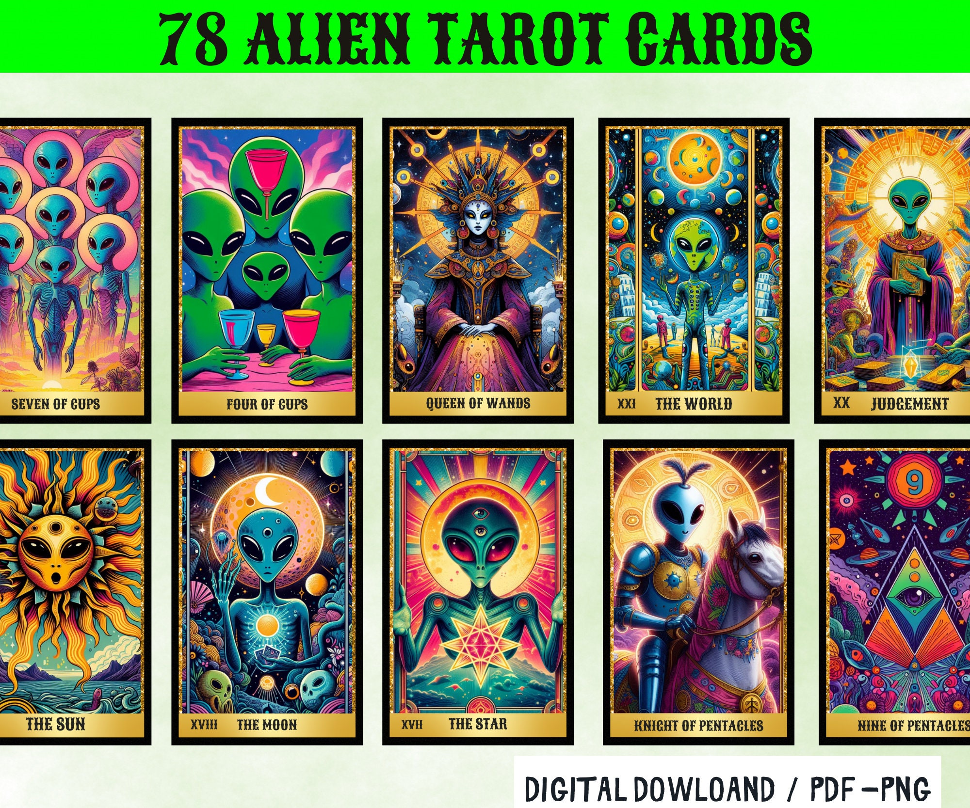 78 Alien Digital Tarot Cards Printable Tarot Deck Digital Cards Deck ...