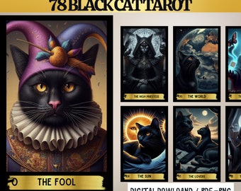 78 CAT Magic Theme Digital Tarot Cards Printable Tarot Deck Digital ...