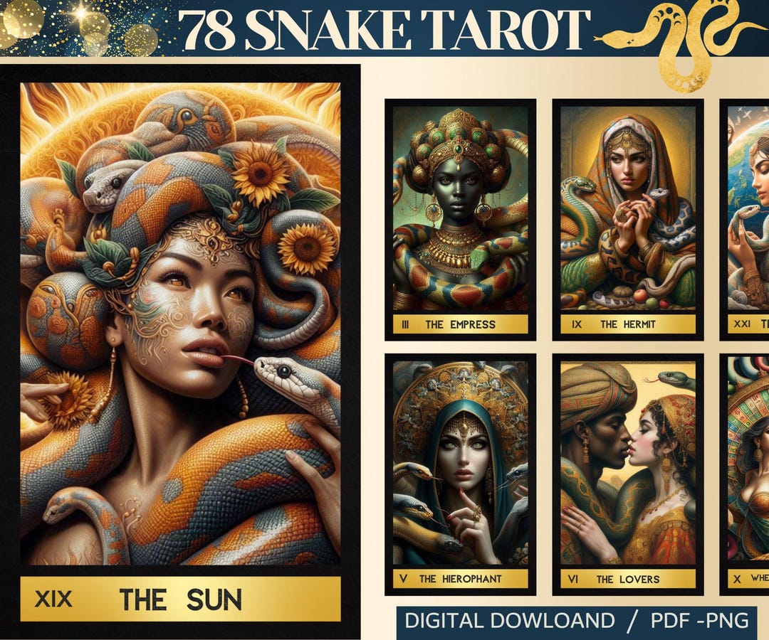 78 Snake Theme Digital Tarot Cards - Printable Shahmeran Tarot Deck ...