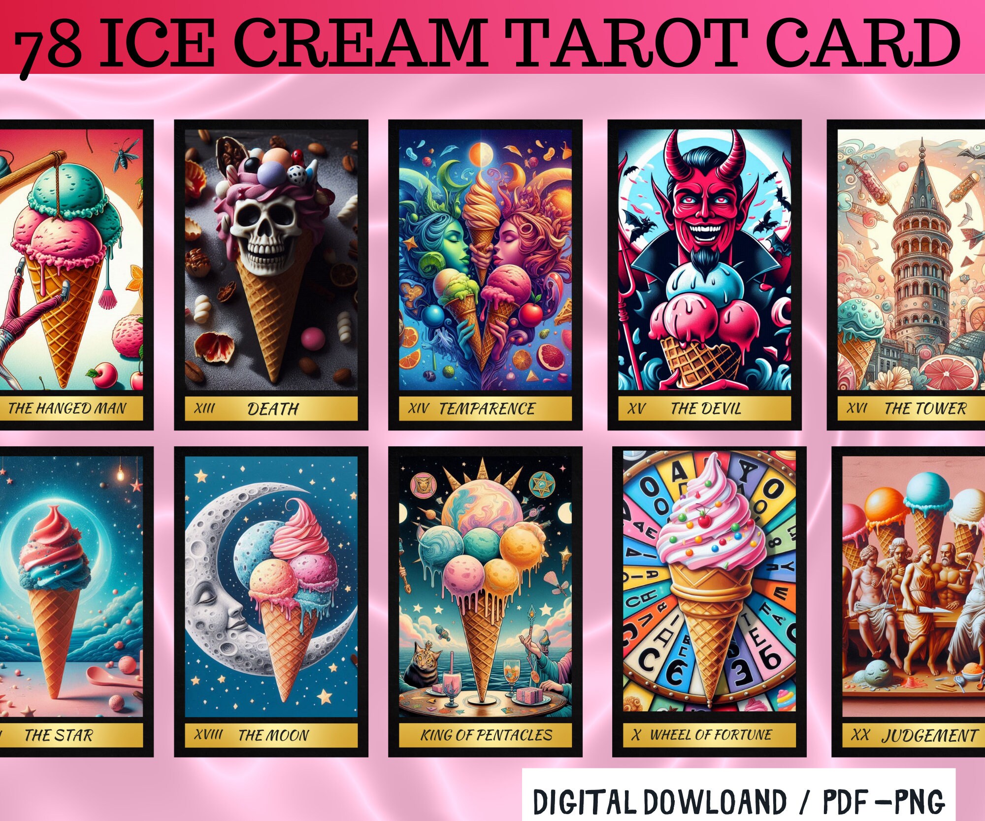 Ice Cream Theme Tarot Cards: 78 Card Digital Deck (PNG) - Etsy