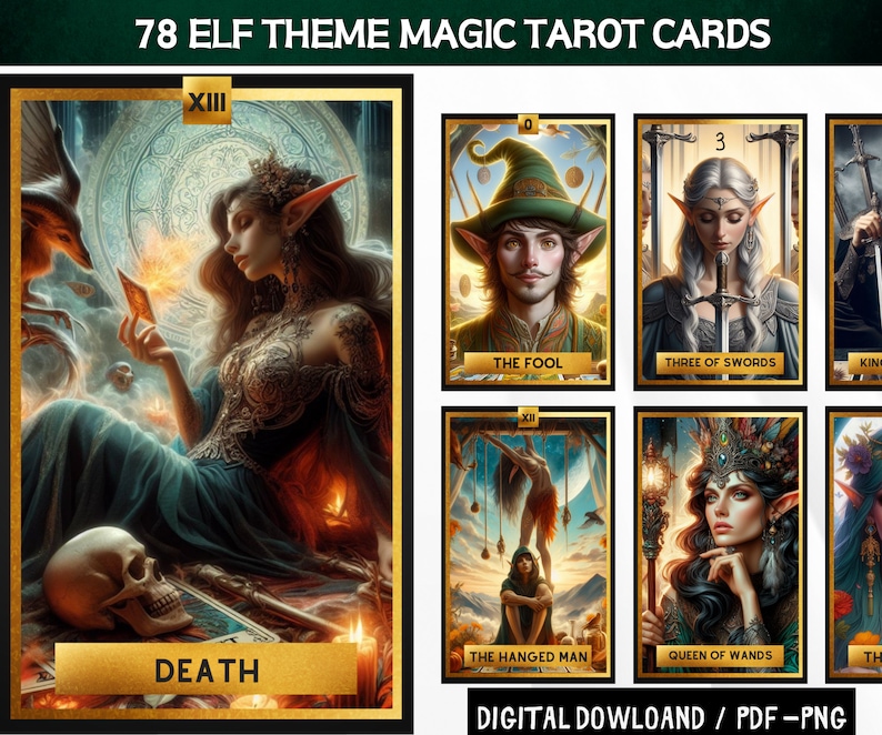 78 ELF Theme Digital Tarot Cards Printable Tarot Deck Digital Cards ...