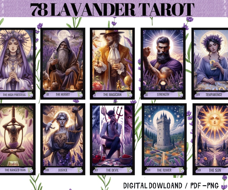 78 Lavender Tarot Deck: Printable Oracle Cards (PNG Format) - Etsy