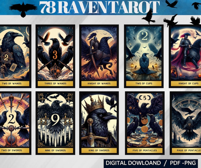 78 Raven Digital Tarot Cards: Printable Oracle Deck (PNG) - Etsy