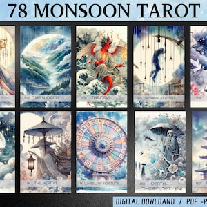 78 Monsoon Tarot Cards: Watercolor Printable Deck (digital Download) - Etsy