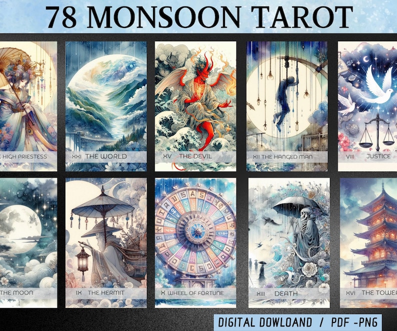 78 Monsoon Tarot Cards: Watercolor Printable Deck (digital Download) - Etsy