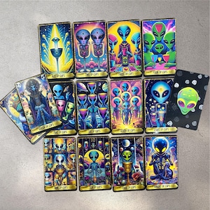 Alien Tarot Card Deck: Gold Art, 78 Cards With Box - Etsy