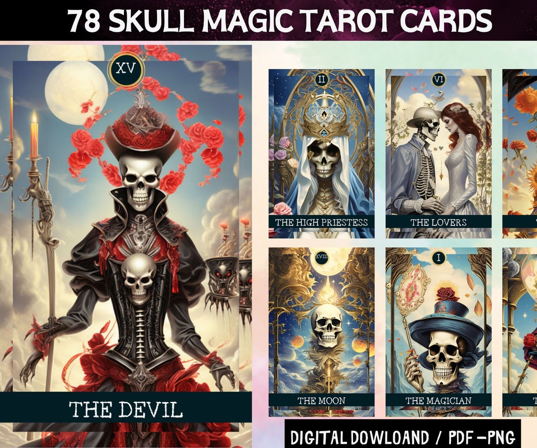 78 Skull Magic Theme Digital Tarot Cards - Printable Tarot Deck ...