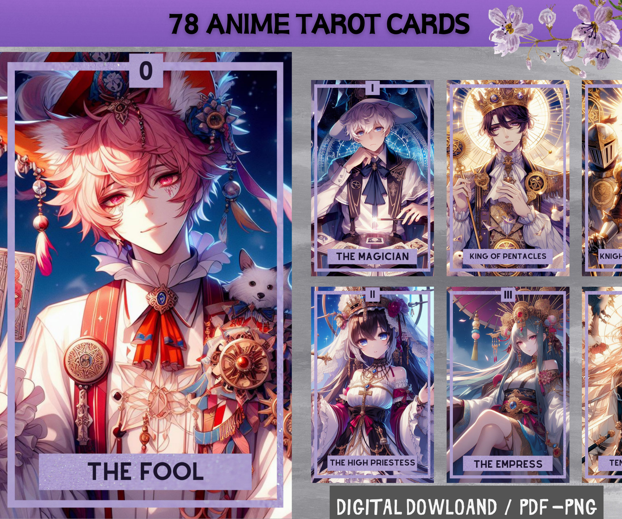 78 Anime Tarot Cards: Printable Digital Deck (PNG) - Etsy