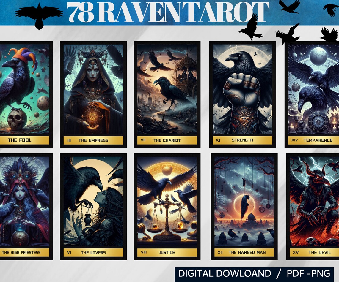 78 Raven Digital Tarot Cards: Printable Oracle Deck (PNG) - Etsy