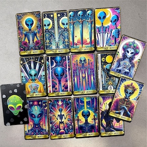 Alien Tarot Card Deck: Gold Art, 78 Cards With Box - Etsy