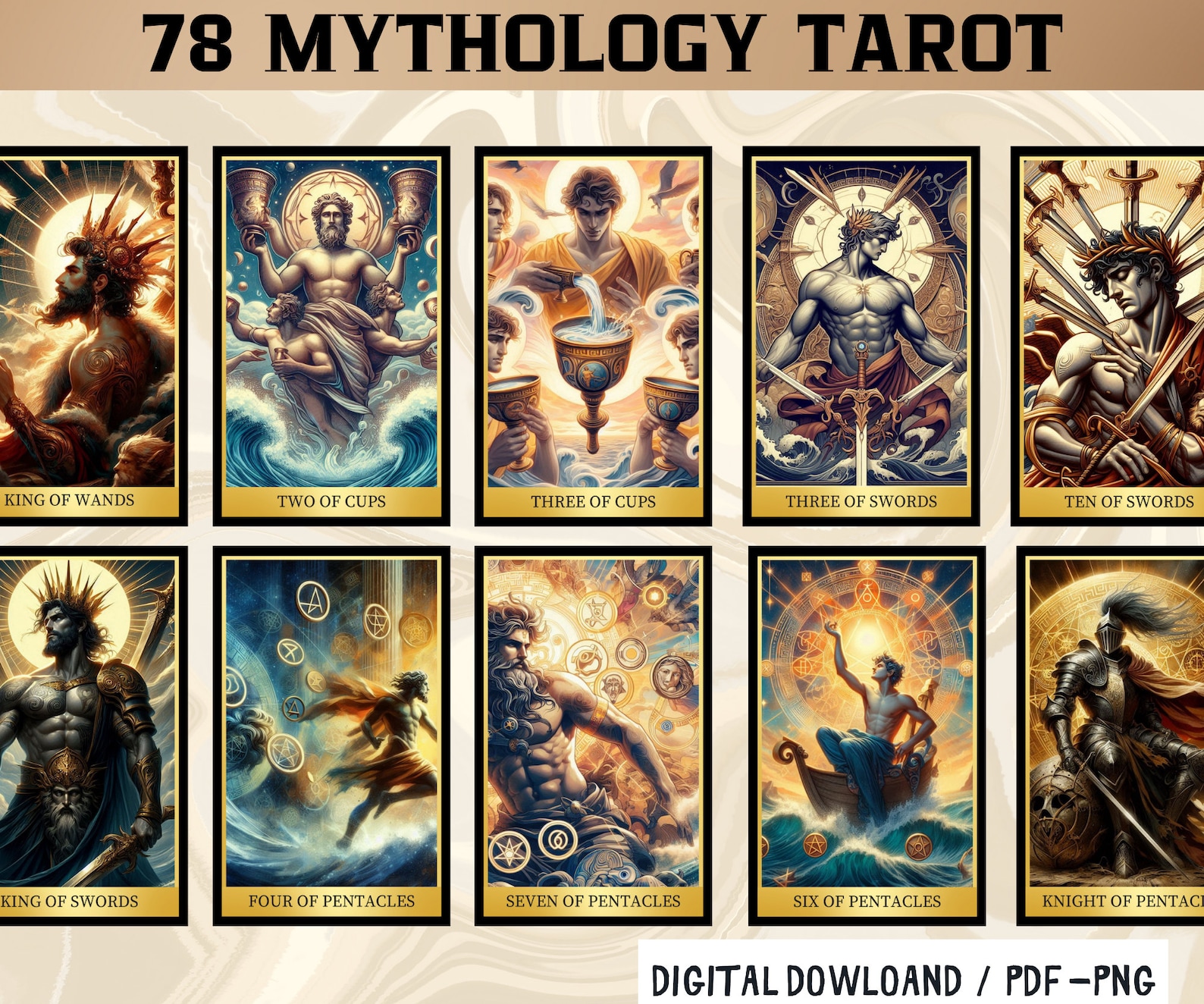 78 Mythology Theme Digital Tarot Cards Printable Tarot Deck Digital ...