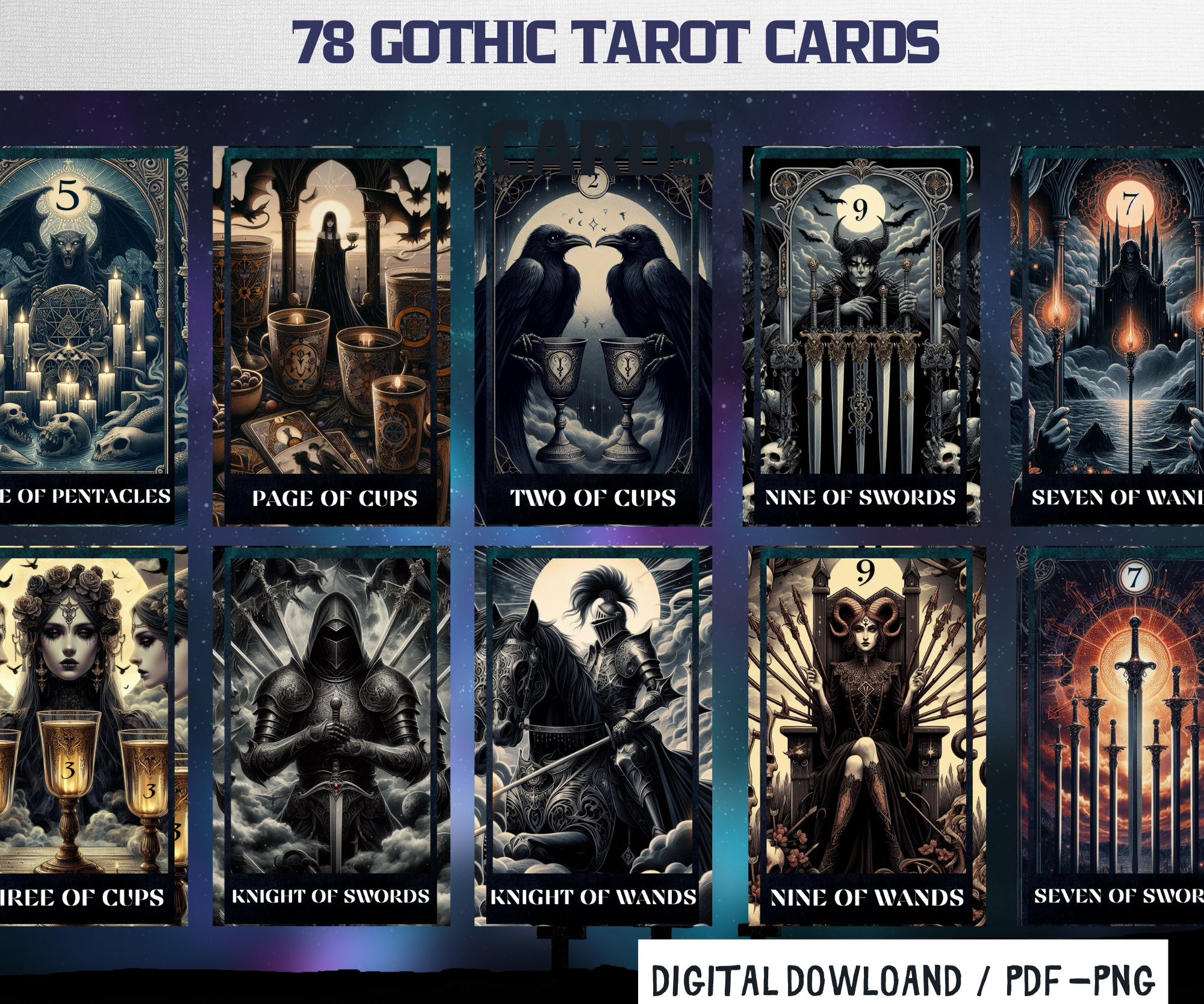 78 Gothic Tarot Cards: Printable Deck (digital Download) - Etsy