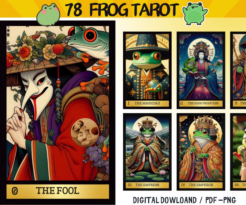 78 Frog Theme Digital Tarot Cards Printable Tarot Deck Matsumato Hoji ...