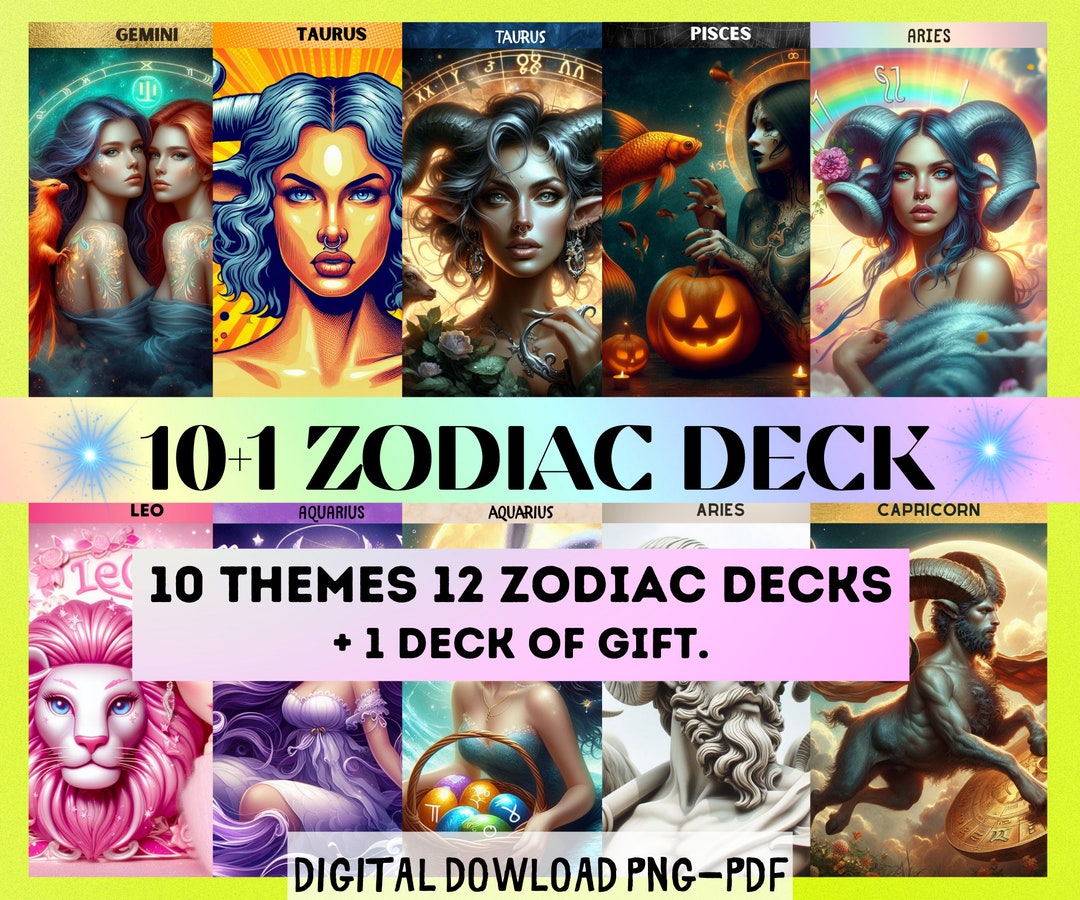 10+1 Themes 12 Zodiac Cards Deck Bundle - Zodiac Cards Bundle ...
