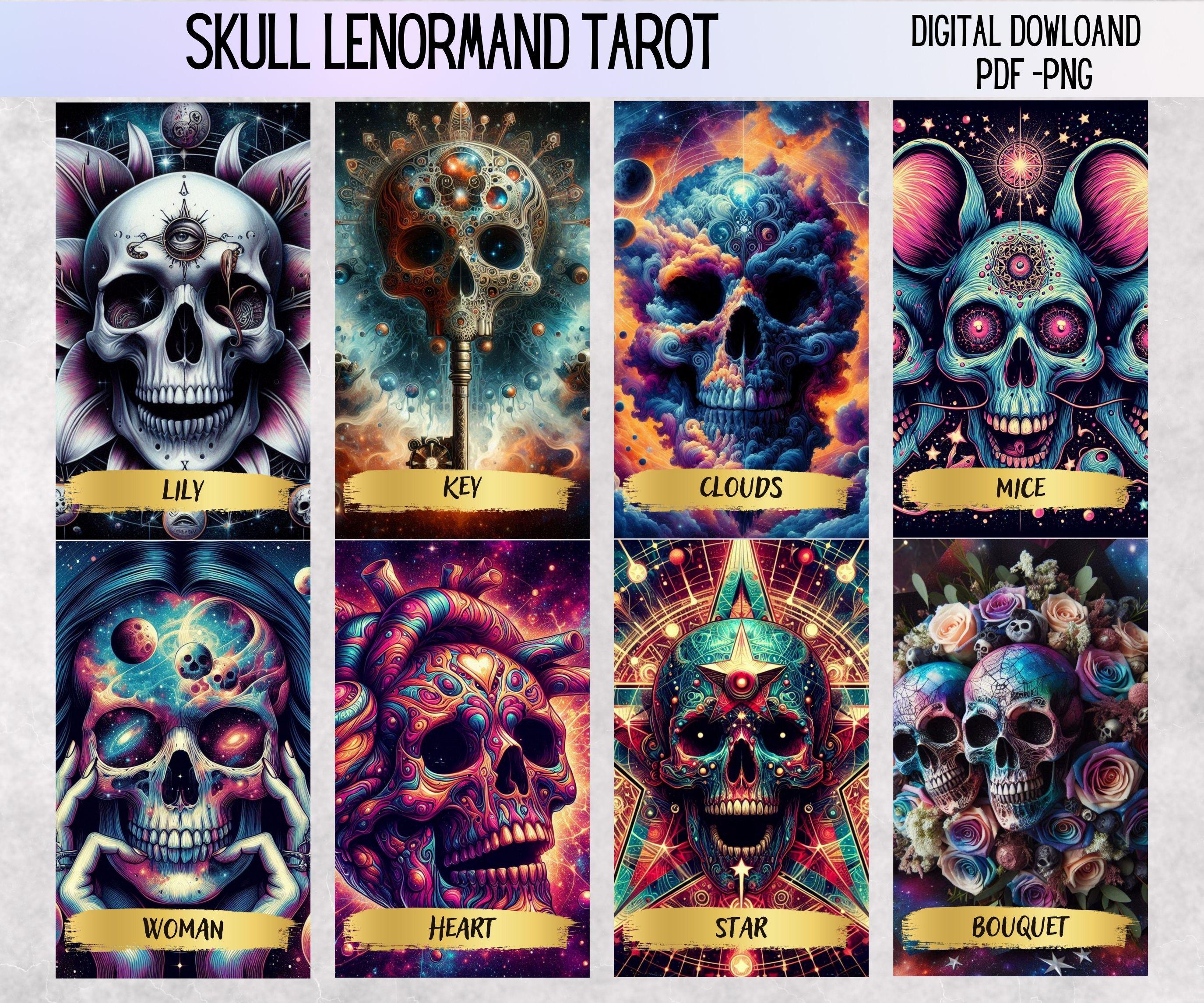 Skull Lenormand Cards Deck: Printable Elemental Tarot Oracle (PNG ...