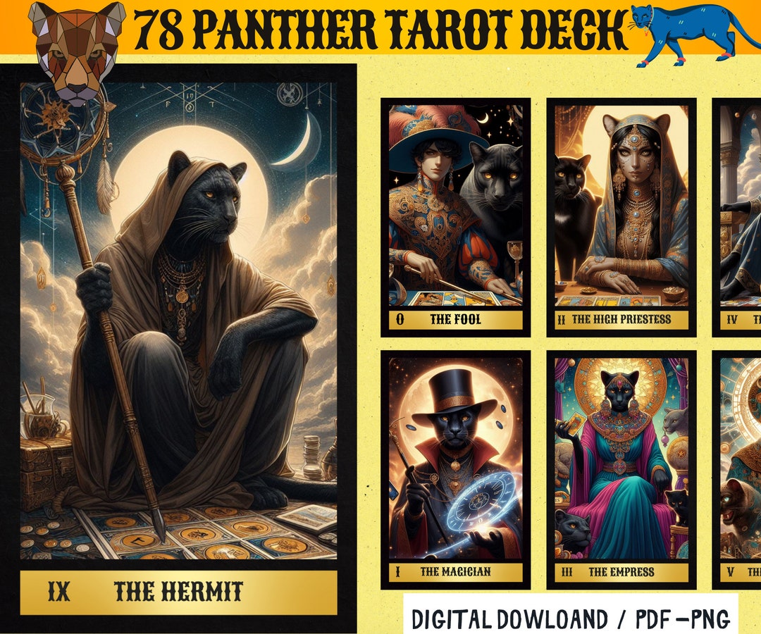 78 Panther Theme Digital Tarot Cards - Printable Tarot Deck - Digital ...
