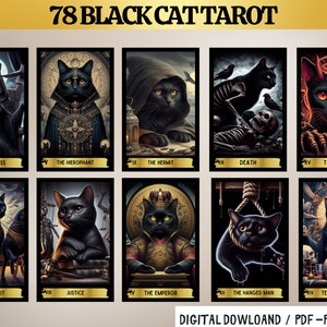 78 Black Cat Theme Digital Tarot Cards - Printable Tarot Deck - Digital ...