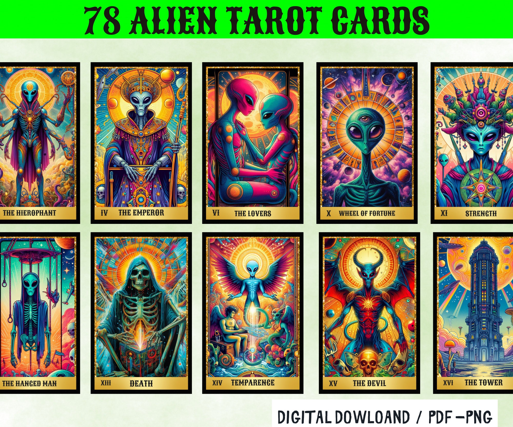 78 Alien Digital Tarot Cards Printable Tarot Deck Digital Cards Deck ...