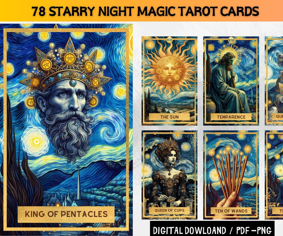 78 Starry Night Magic Theme Digital Tarot Cards - Printable Tarot Deck ...