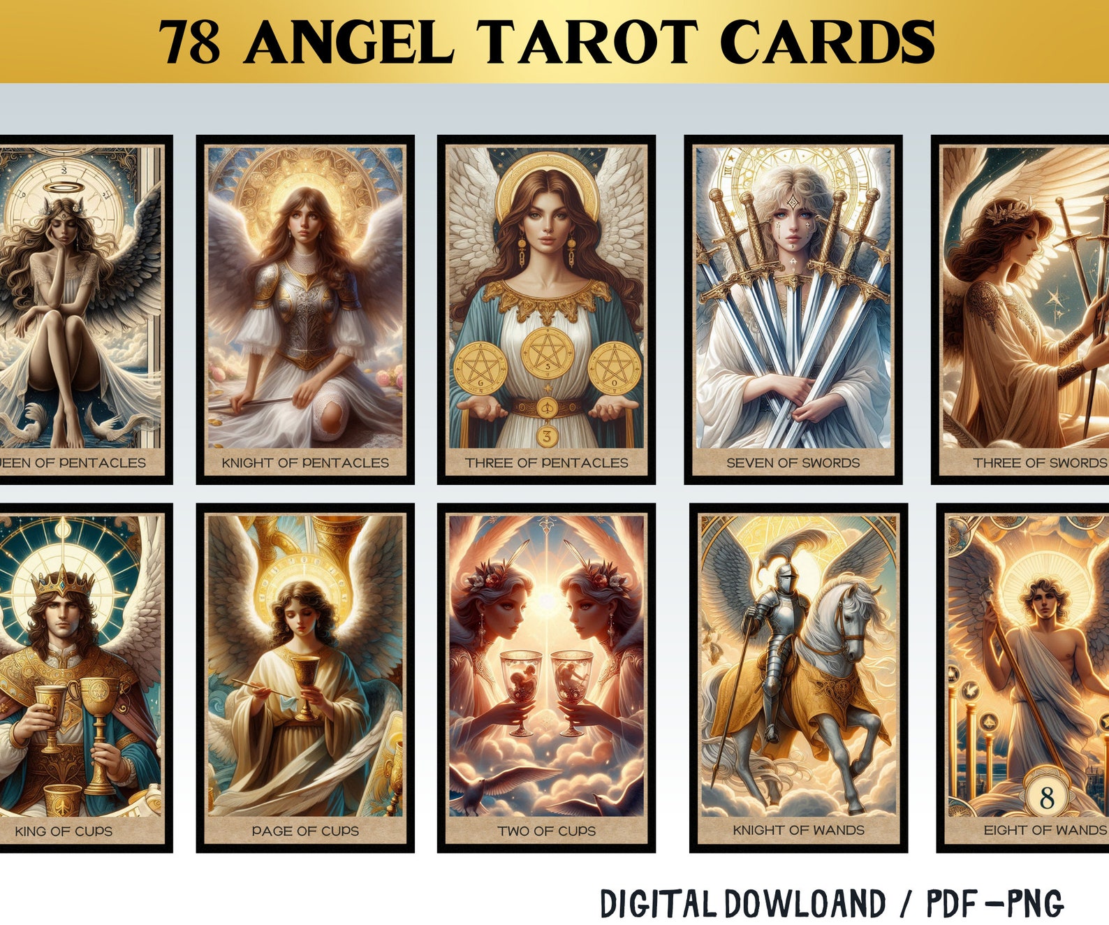 78 Angel Theme Tarot Cards: Printable Oracle Deck (digital Download) - Etsy