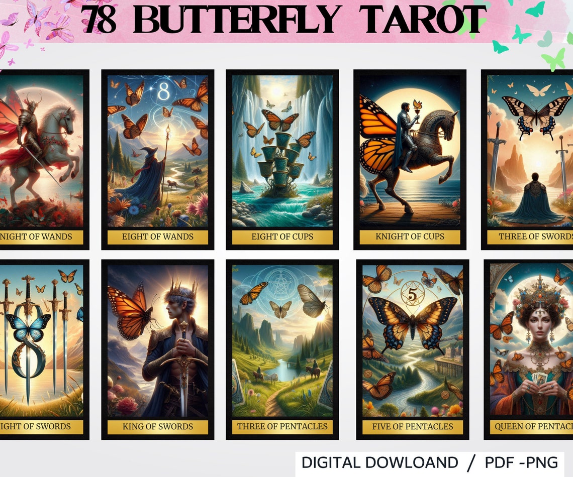 78 Butterfly Theme Tarot Cards: Printable PNG Deck (digital Download ...