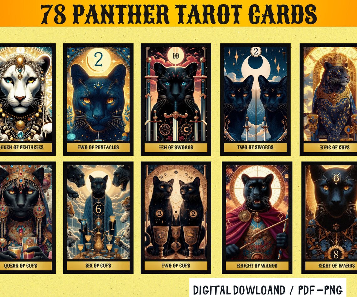 78 Panther Theme Digital Tarot Cards Printable Tarot Deck Digital Cards ...