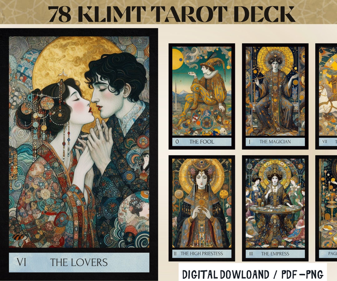 78 Klimt Theme Digital Tarot Cards - Printable Oriantal Tarot Deck - Digital Cards Deck ...