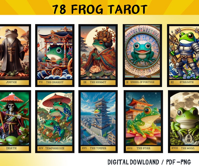 78 Frog Theme Digital Tarot Cards Printable Tarot Deck Matsumato Hoji Tarot Printable Oracle - Etsy