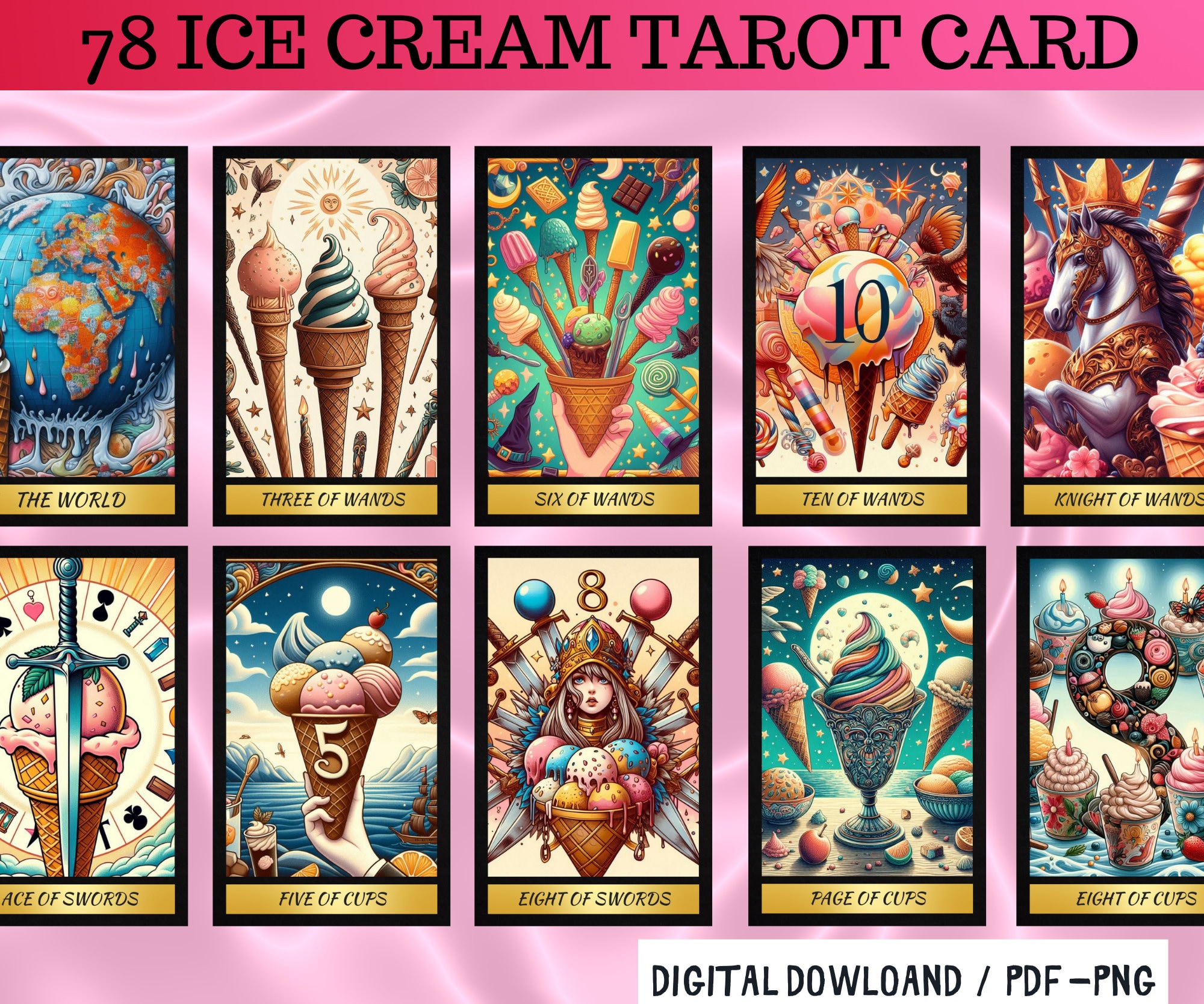 Ice Cream Theme Tarot Cards: 78 Card Digital Deck (PNG) - Etsy
