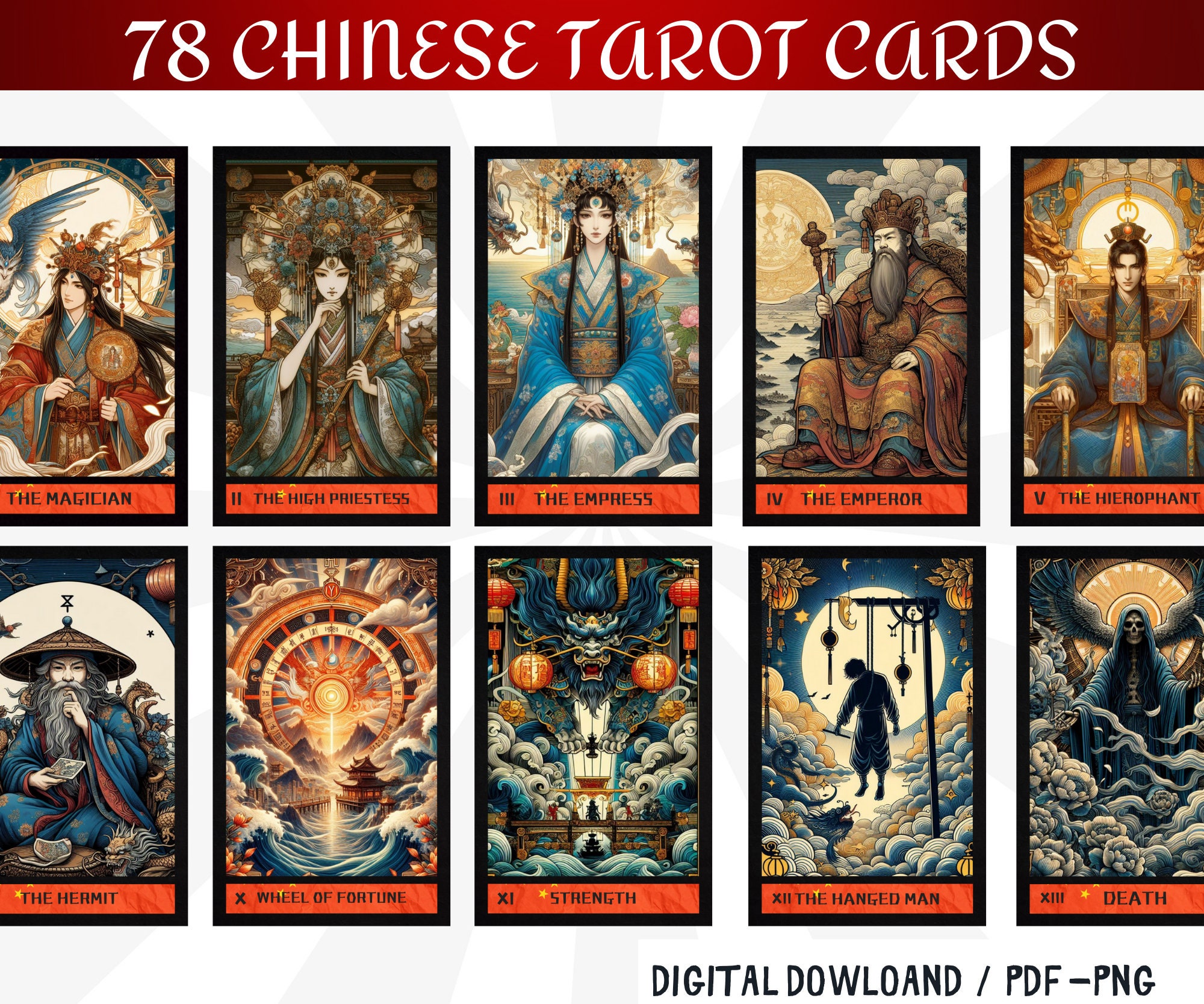 78 Chinese Tarot Cards: Asia Inspired Printable Deck (digital Download ...