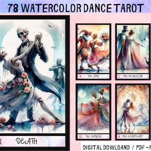 78 Watercolor Dance Theme Digital Tarot Cards - Printable Tarot Deck ...