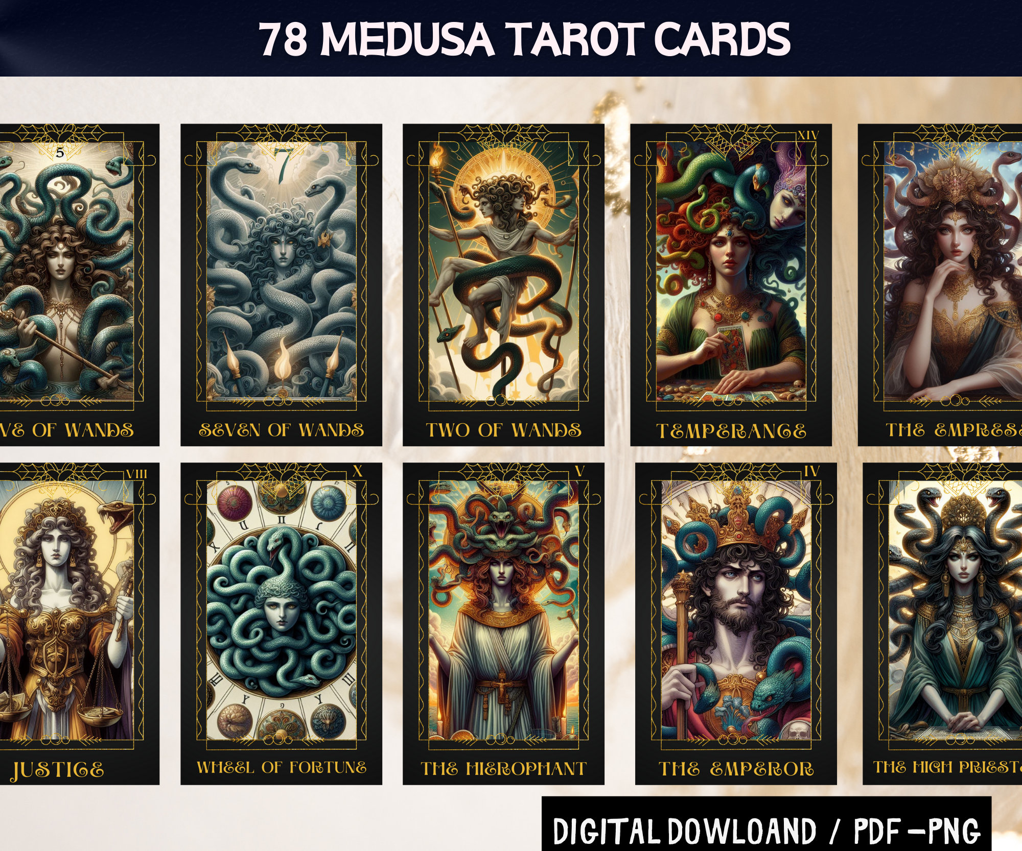 78 Medusa Theme Tarot Cards: Printable Oracle Deck (digital Download ...