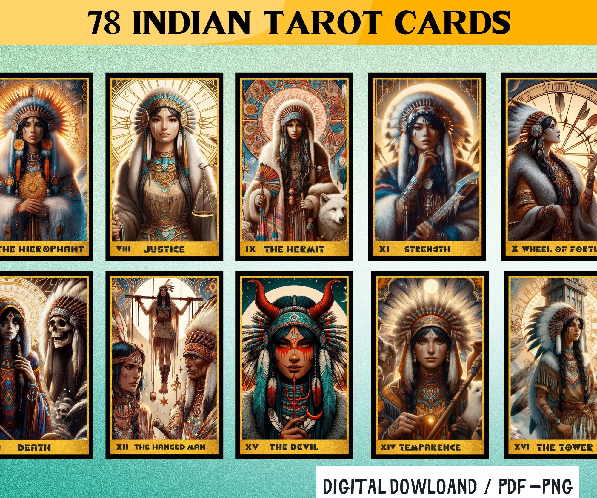 78 Indian Theme Digital Tarot Cards Printable Eskimo Tarot Deck Digital ...