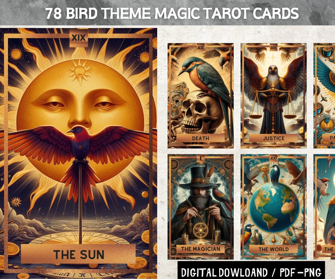 78 Bird Theme Magic Theme Digital Tarot Cards - Printable Tarot Deck ...