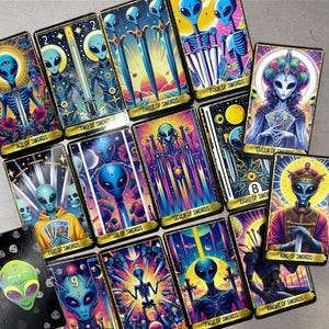 Alien Tarot Card Deck: Gold Art, 78 Cards With Box - Etsy