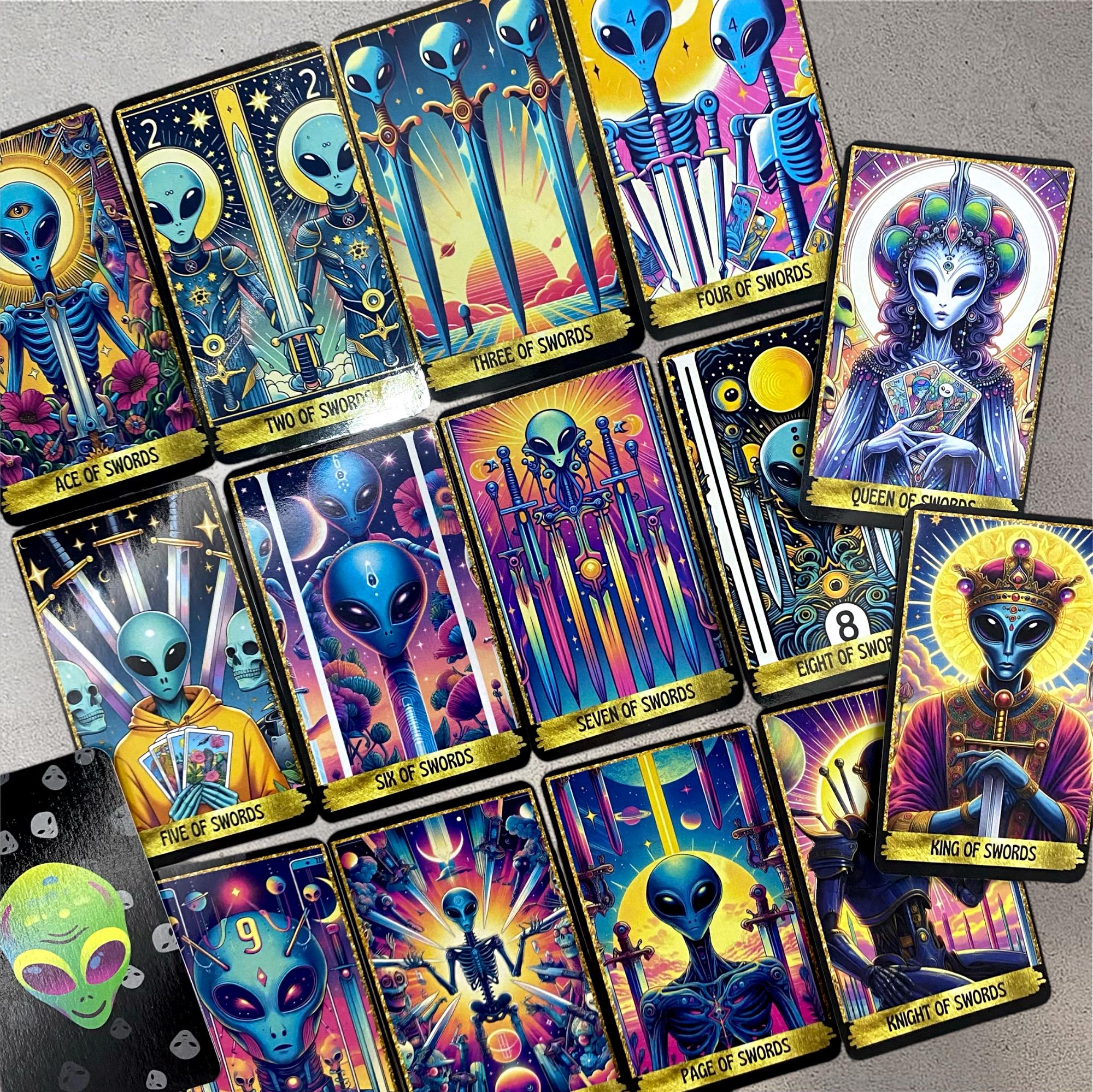 Alien Tarot Card Deck: Gold Art, 78 Cards With Box - Etsy
