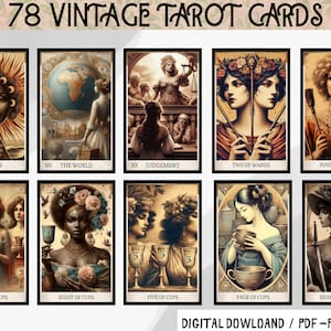 78 Vintage Digital Tarot Cards - Printable Tarot Deck - Digital Cards ...