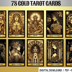 Gold Theme Tarot Cards: 78 Card Printable Deck (PNG) - Etsy