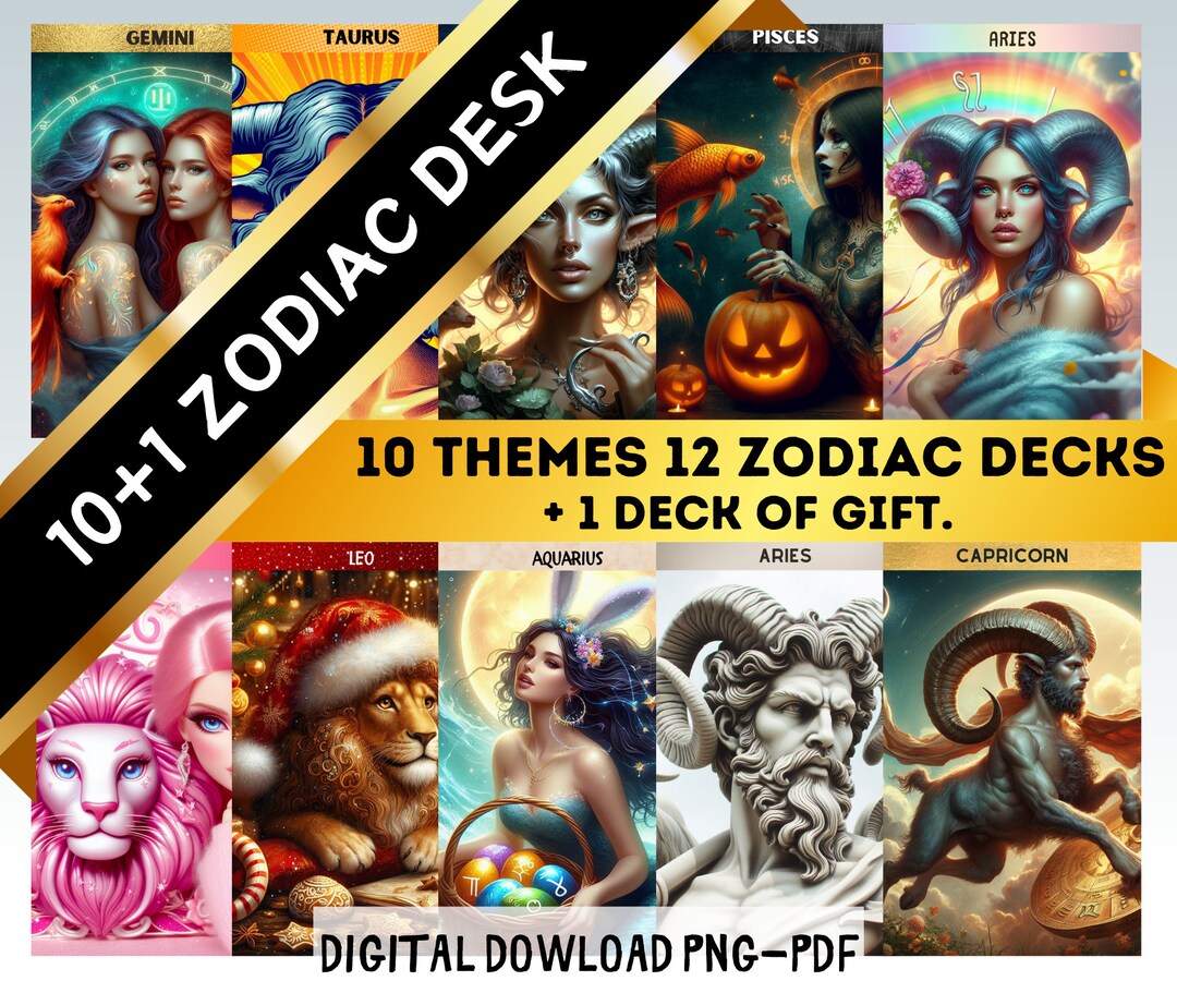 101 Themes 12 Zodiac Cards Deck Bundle Zodiac Cards Bundle Printable ...