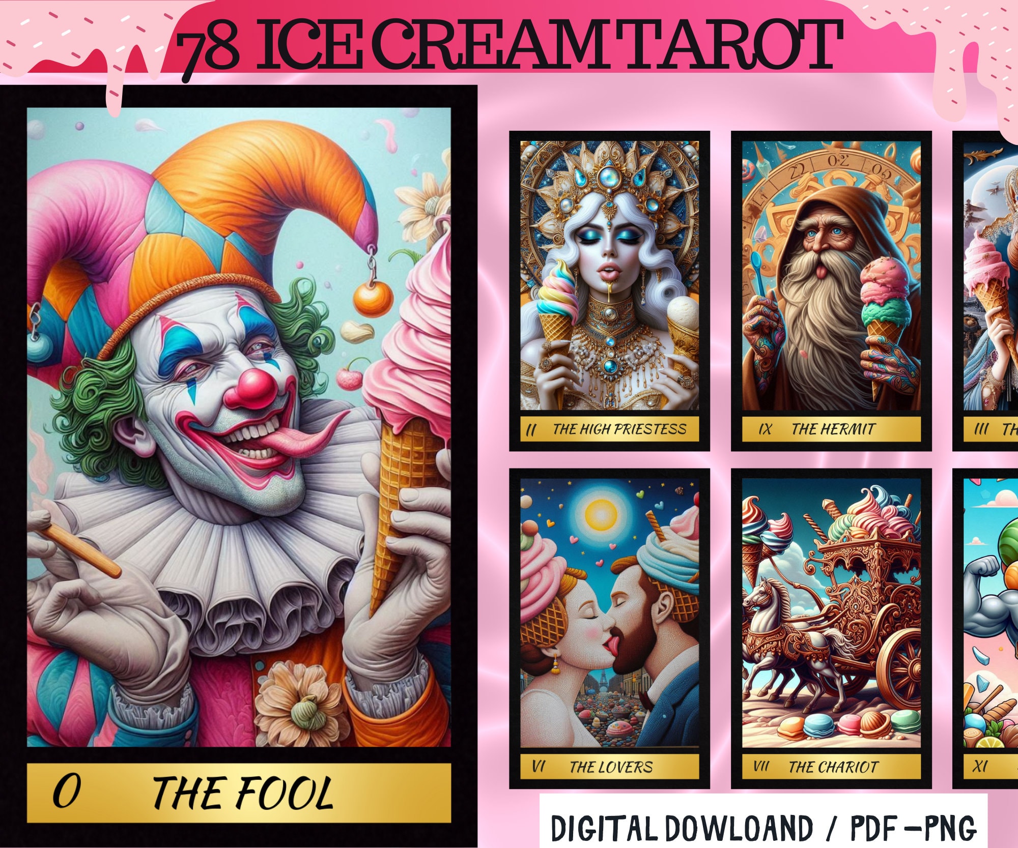 Ice Cream Theme Tarot Cards: 78 Card Digital Deck (PNG) - Etsy