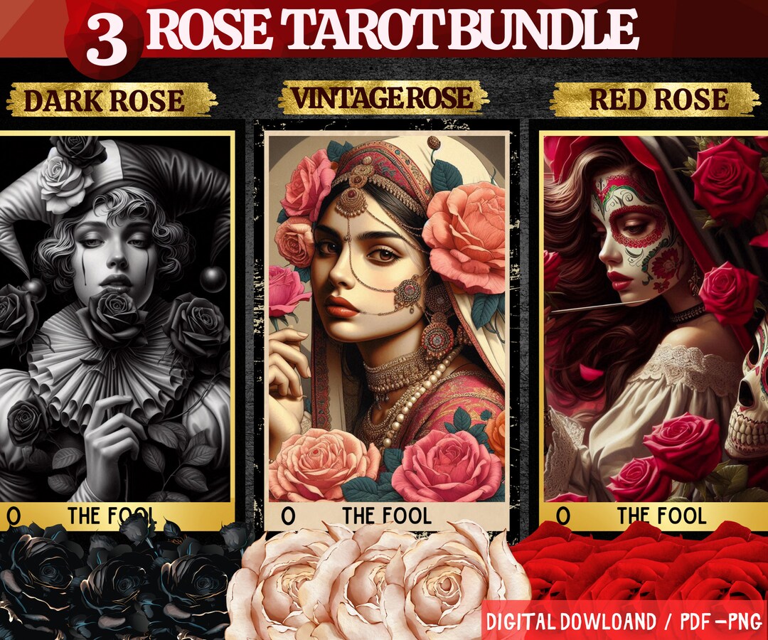 3in1 Rose Theme Tarot, Red Rose Tarot, Dark Rose Tarot, Vintage Tarot ...