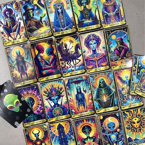 Alien Tarot Card Deck: Gold Art, 78 Cards With Box - Etsy