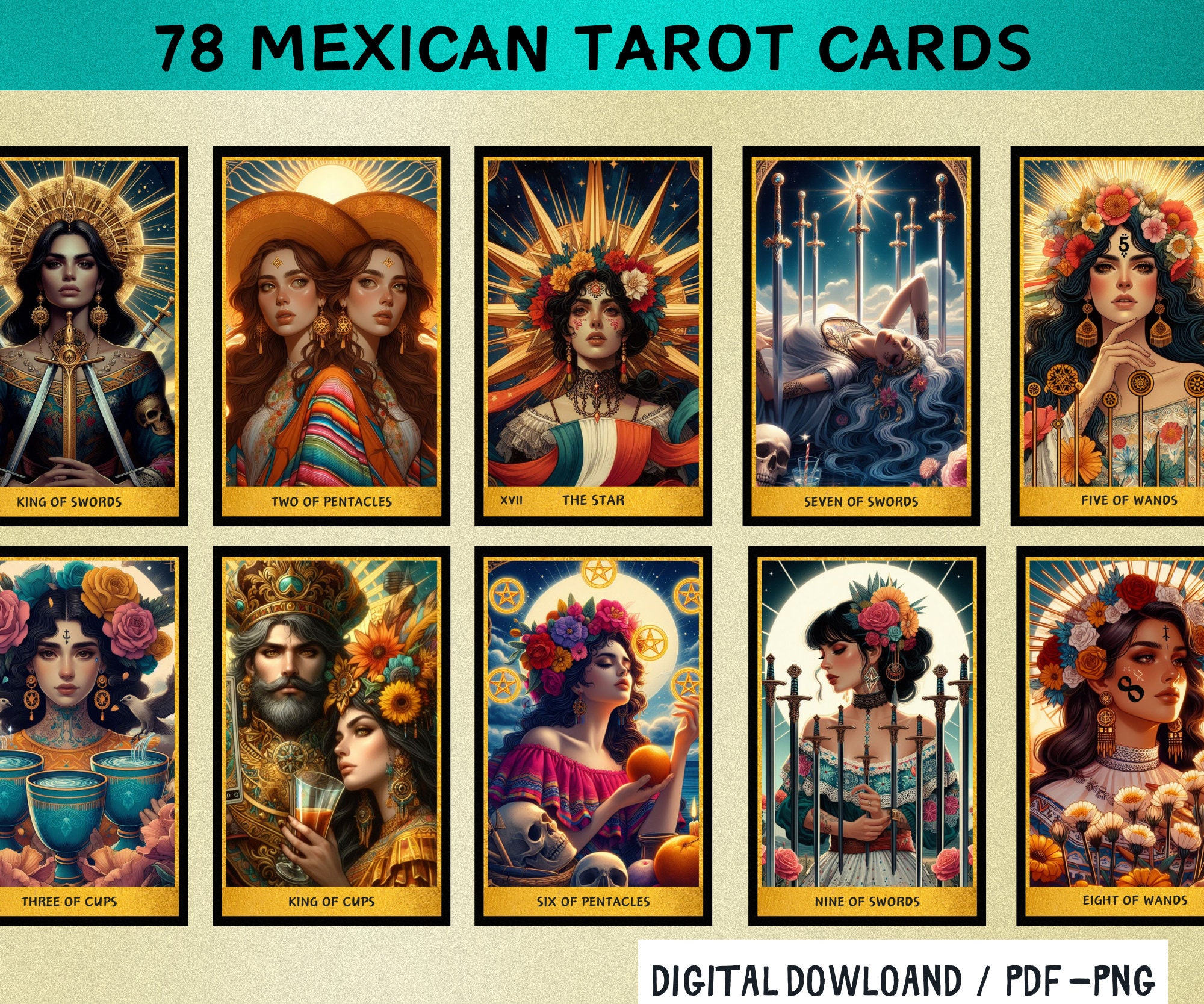 78 Mexican Theme Tarot Cards: Printable Oracle Deck (digital Download ...